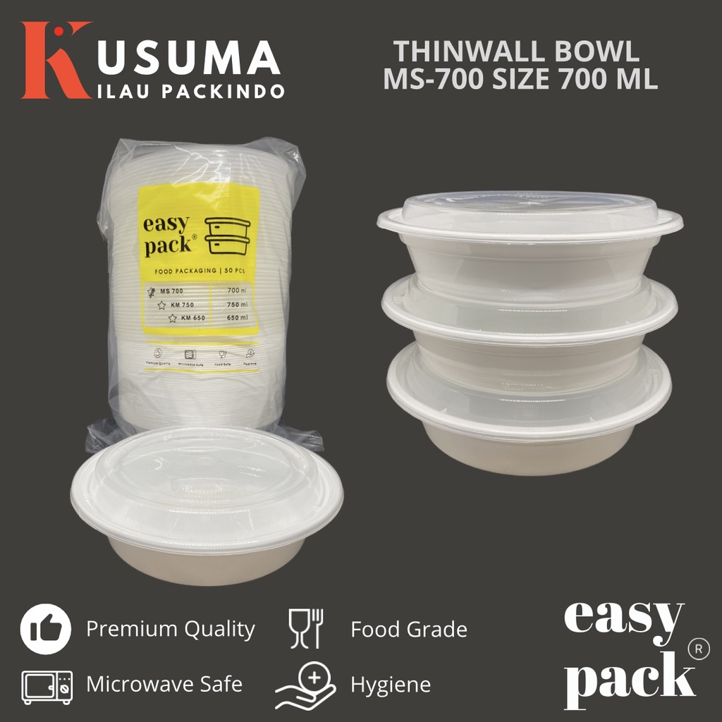 Jual EASYPACK THINWALL ROUNDBOWL 700ML (MS-700) ISI 50PCS PER PACK MANGKUK PLASTIK PUTIH SUSU ...