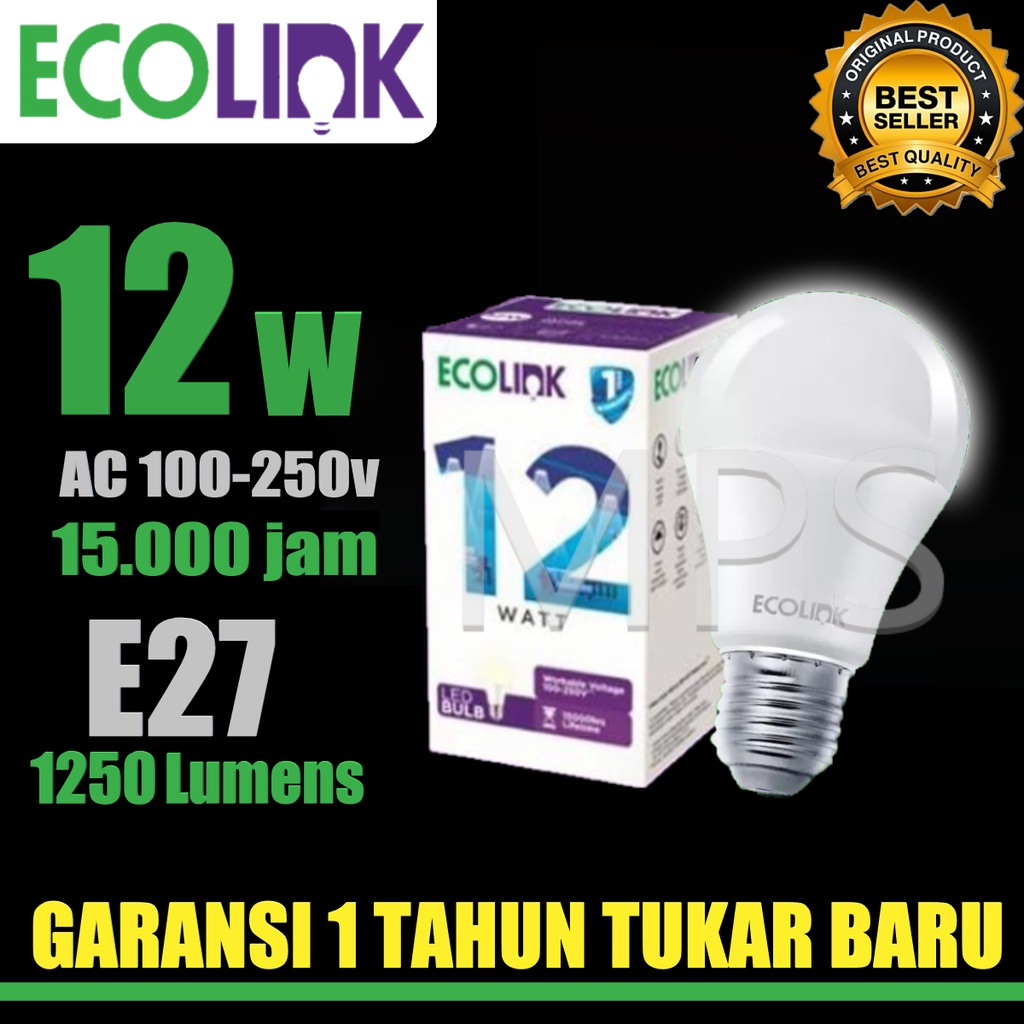 Jual Lampu LED ECOLINK Bulb Bohlam 12w 12watt 12 w watt Putih 6500k / Kuning 3000k Promo 100% ...