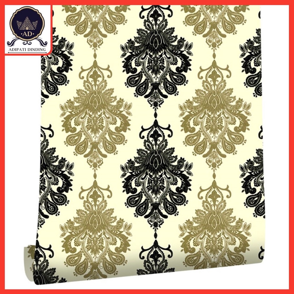 Jual Wallpaper Dinding Motif Batik Hitam Gold Ukuran 45 Cm X 10 Meter