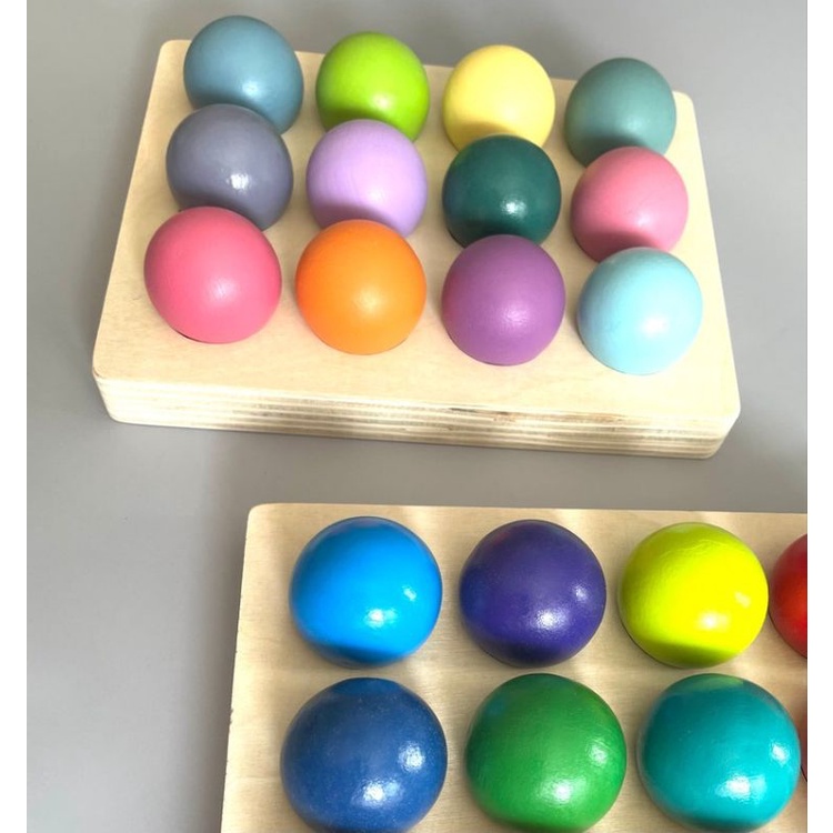 Jual wooden rainbow/pastel balls Montessori trays, Wooden rainbow toys ...
