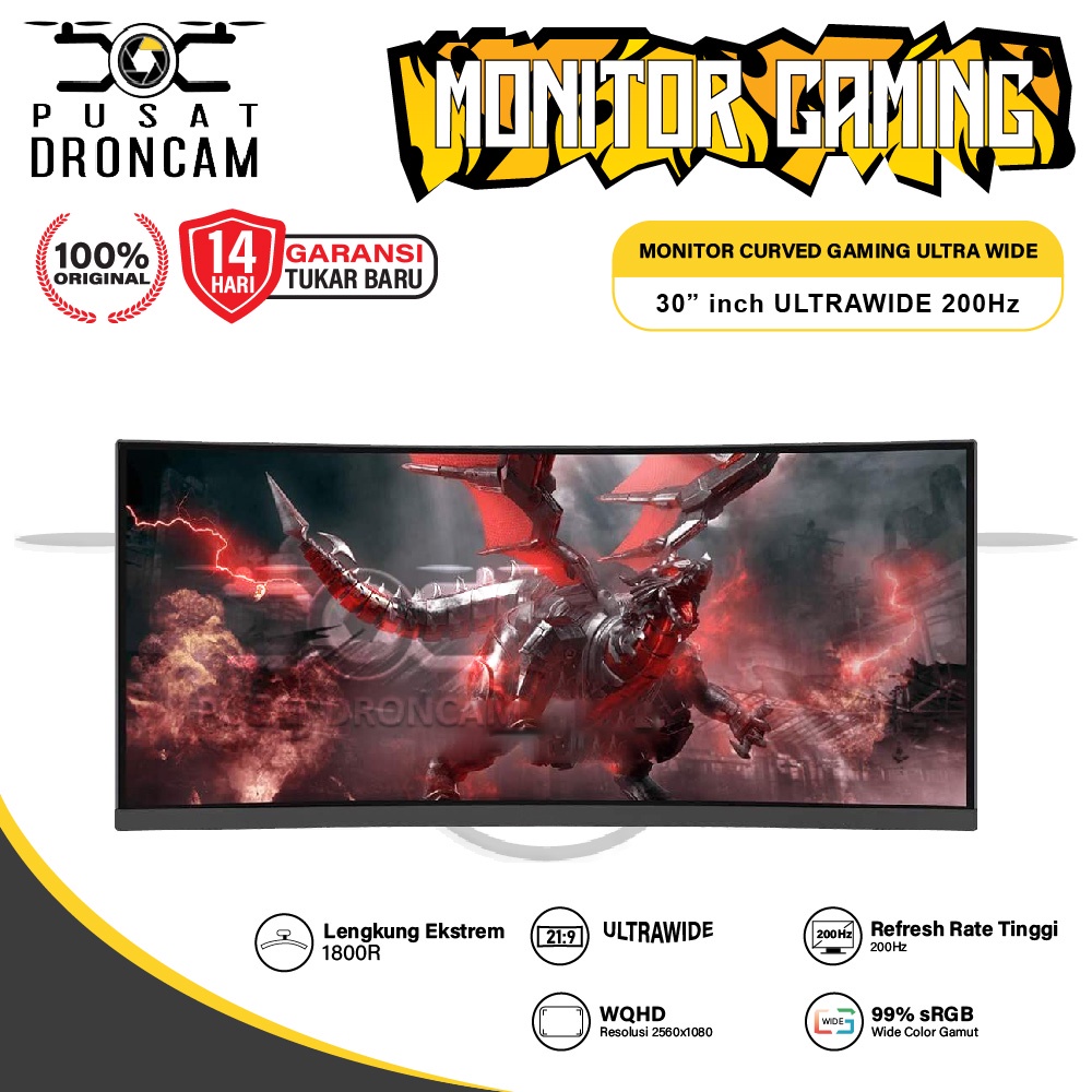 Jual Curved Gaming Monitor 30 Inch 1080p Ultra Wide 200Hz FreeSync WFHD ...