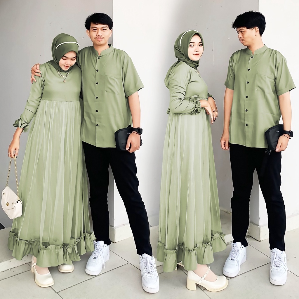 Jual CP Marhaban Couple baju pasangan muslim gamis L kemeja xL gamis ...