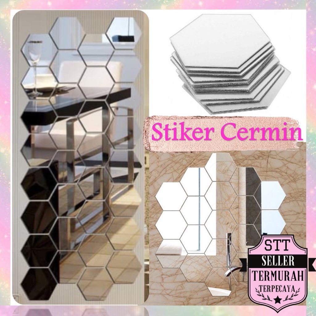 Jual STT Stiker Cermin Dinding Anti Pecah Tempel Hexagonal 12.6 x 11 Cm ...