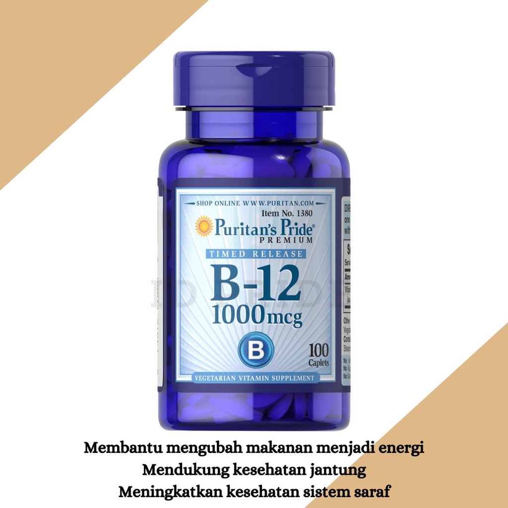 Jual Puritan's Pride Vitamin B-12 1000 mcg Timed Release 100 Caplets untuk Kesehatan Jantung dan ...