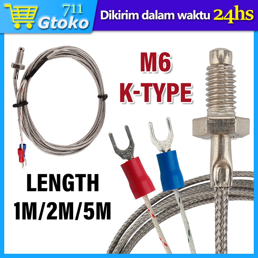 Jual Thermocouple Termokopel Sensor Type K Drat M6 Kabel 0 - 800°C ...