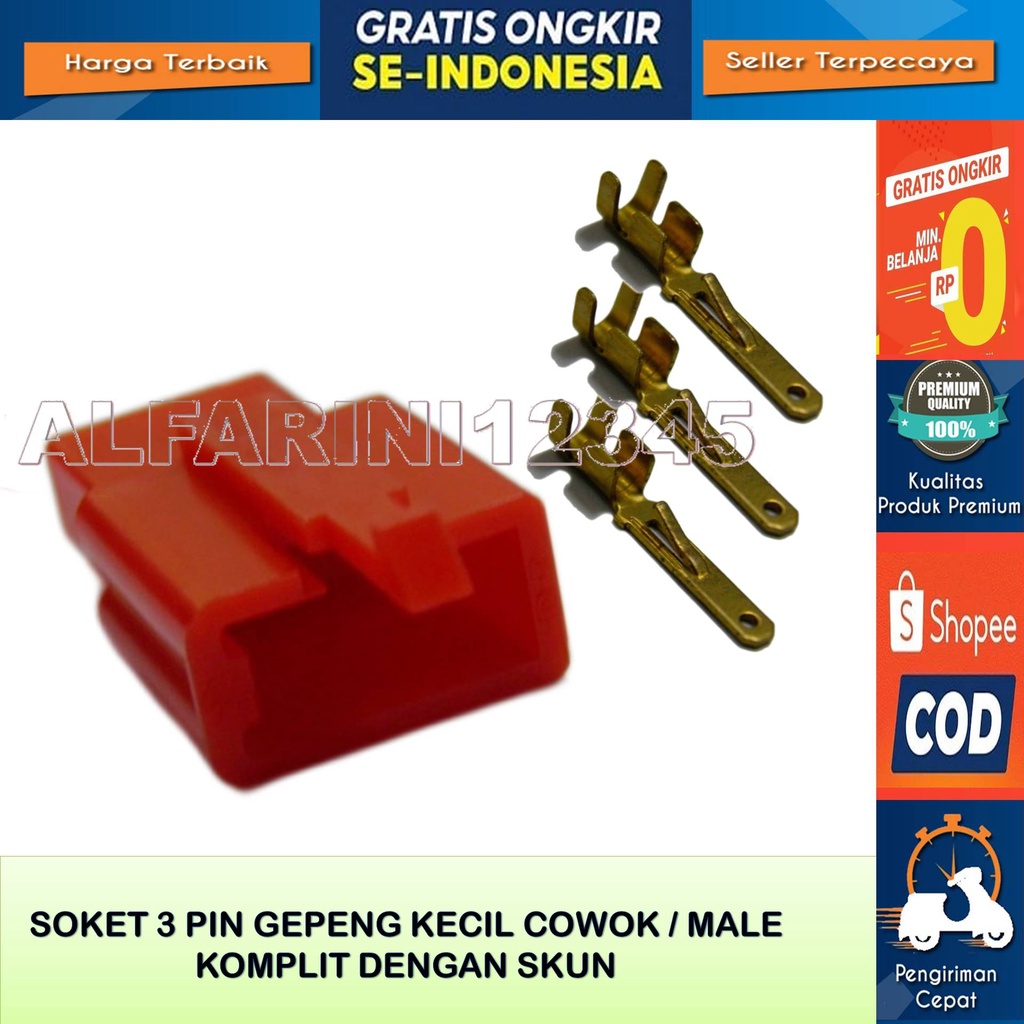 Jual Soket Kabel Gepeng 3 Pin kecil Cowok Male Original Komplit Dengan ...