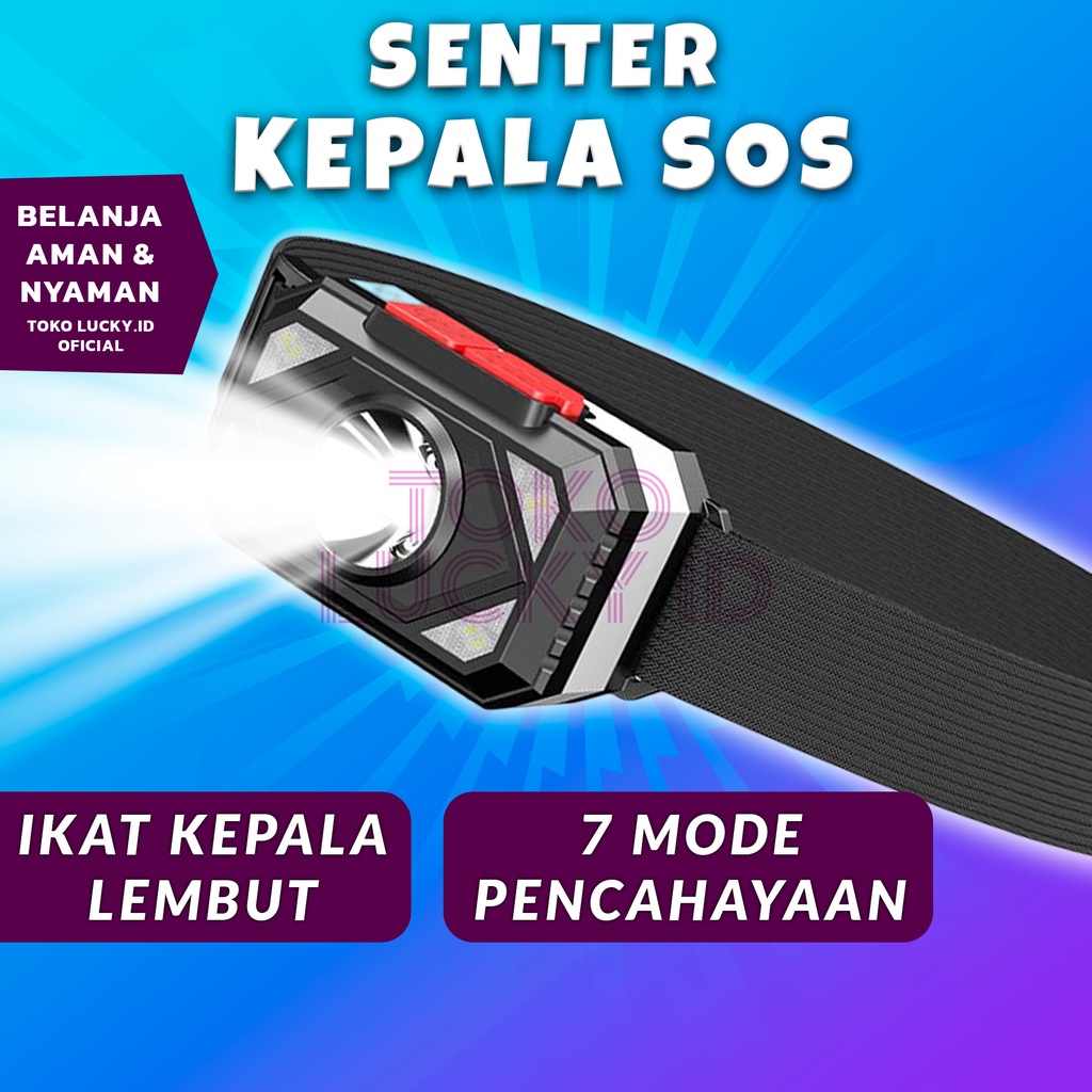 Jual Senter Kepala Super Terang SOS 7 Mode LED Headlamp Kerja | Shopee Indonesia