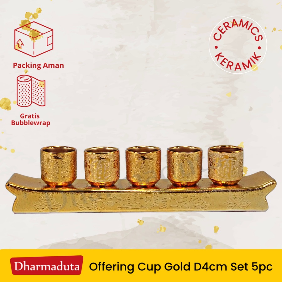 Jual Cangkir Gelas Persembahan Puja Altar Sembahyang Keramik Gold 5pc ...