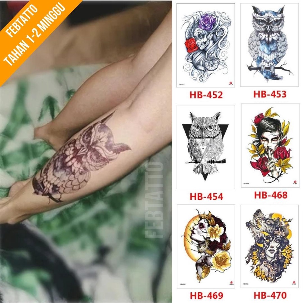 Jual Tato Temporer Ukuran 21cm x 15cm Motif Burung Hantu Biru Cantik HB ...