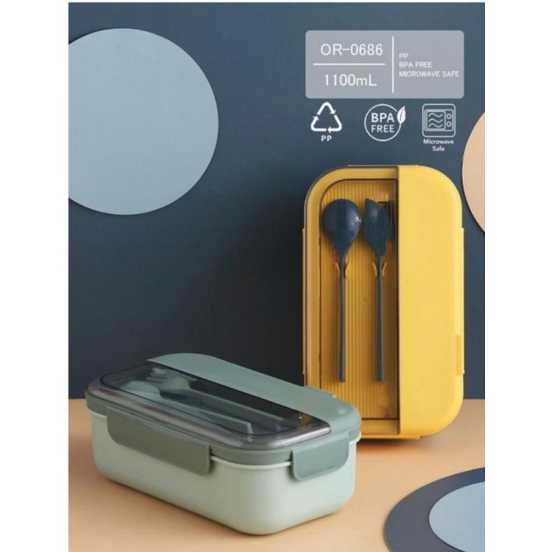 Jual Lunch Box CAM PERSEGI 1100ML / Lunch Box Kotak Makan Anti Tumpah Sendok&Garpu 1100ML ...