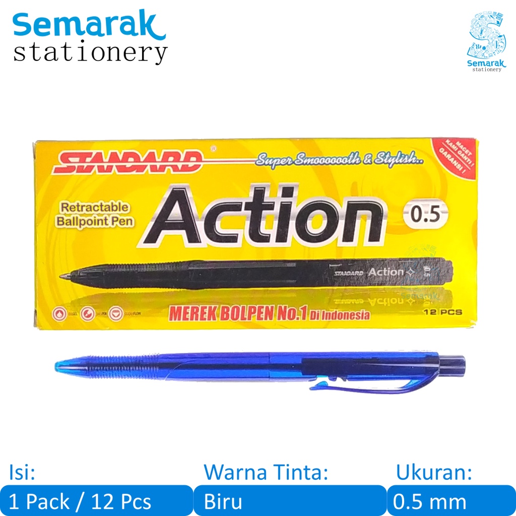 Jual Standard Action Retractable Ballpoint Pen Pulpen Cetek Oil gel 0.5 ...