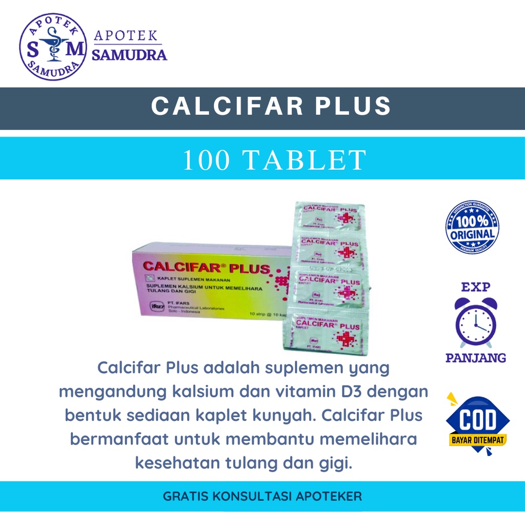 Jual CALCIFAR PLUS TABLET - 1 BOX ISI 100 TABLET (suplemen makanan ...