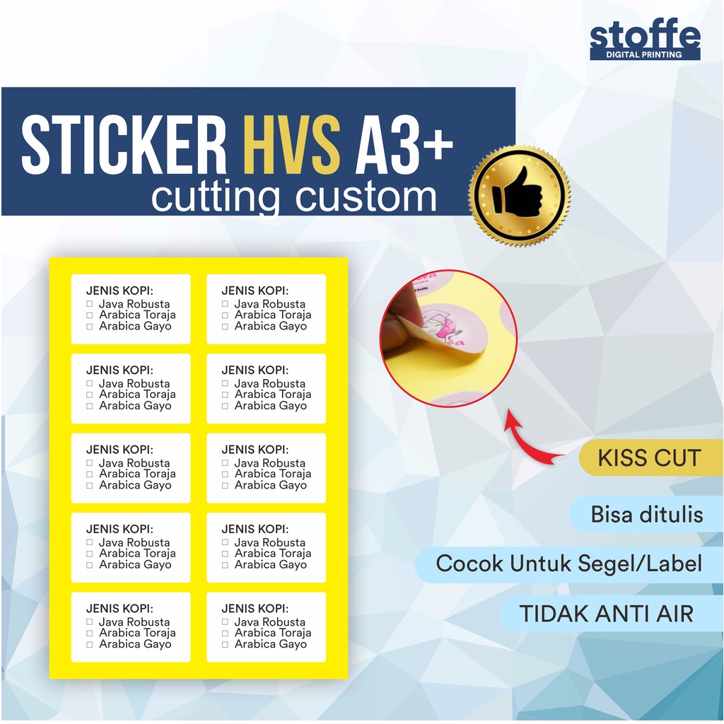 Jual Cetak Sticker HVS A3+ / Stiker Label Kemasan Produk / Sticker ...