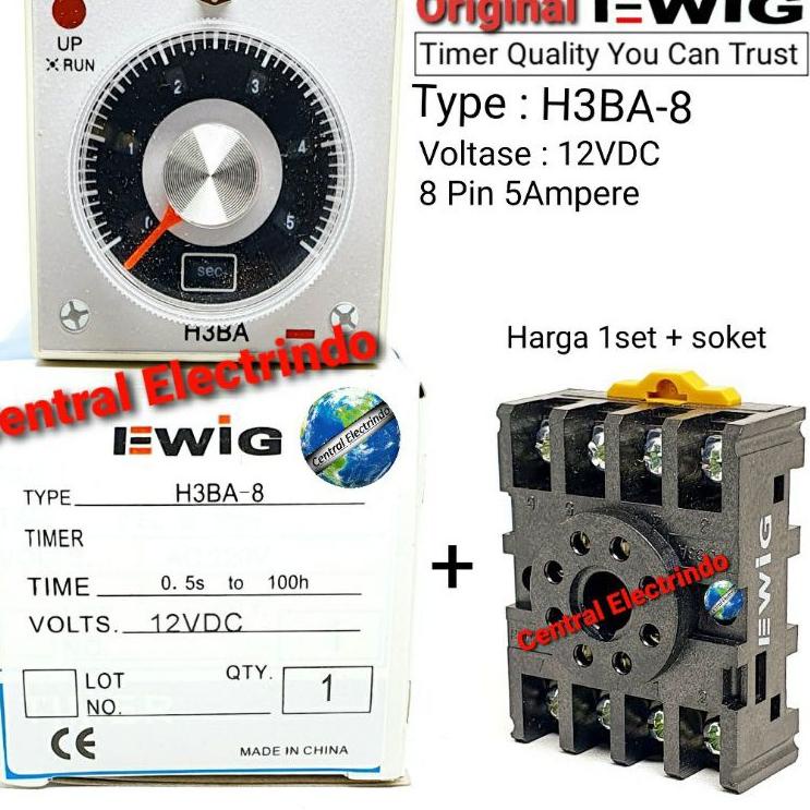 Jual Update Laris Timer H3BA-A8 12VDC EWIG + Socket 8Pin EWIG. | Shopee ...