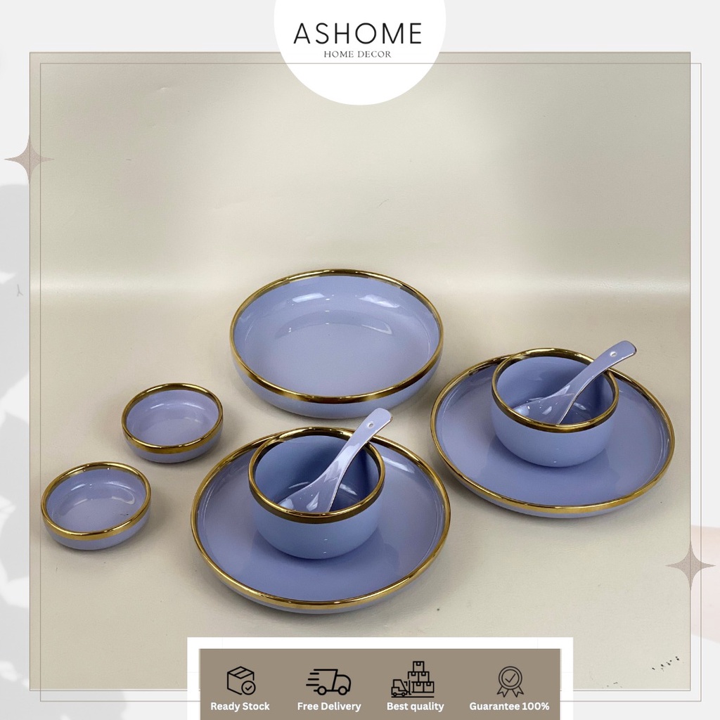 Jual ASHOME Piring Set 2 Orang Piring Makan Set Keramik Ungu Lilac Isi ...