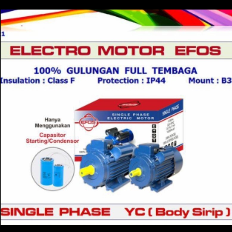 Jual Elektro Motor Dinamo Penggerak 1 phase 4p EFOS 1450 Rpm - 1.0 HP | Shopee Indonesia