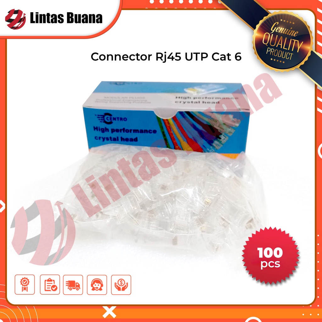Jual Centro Konektor UTP Rj45 Cat6 Connector UTP Cat 6 isi 100pcs ...