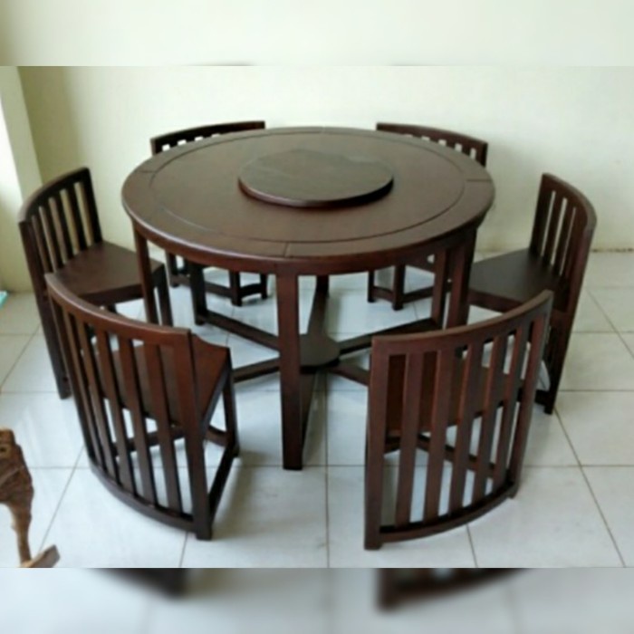 Jual PJ1 Meja Makan Bulat Minimalis 6 Kursi Kayu Jati Plus Putaran ...