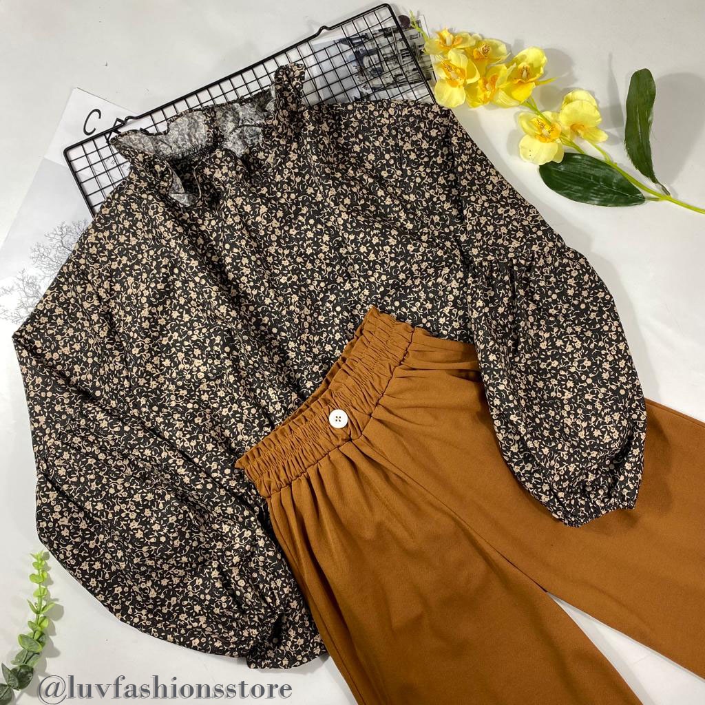 Jual IL - SETELAN BLOUSE MOTIF FLORAL TERBARU / SET KULOT KANCING CREPE ...