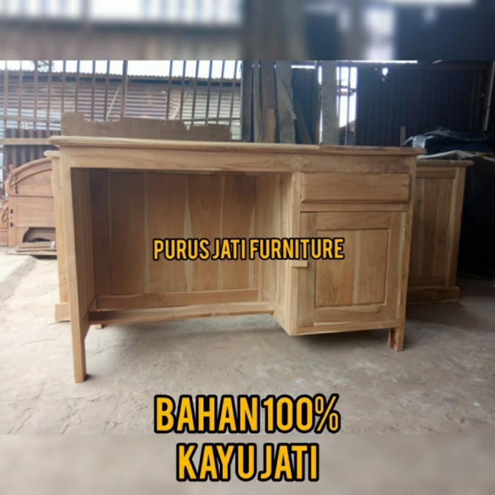 Jual PJ1 Meja Kerja Kantor Jati Mentahan Minimalis Harga Murah | Shopee ...