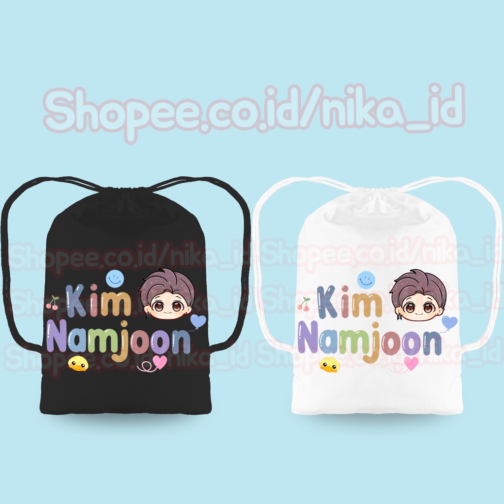 Jual Tas Serut BTS Hitam Putih Kpop Tas String Bag Gendong Gambar Korea ...