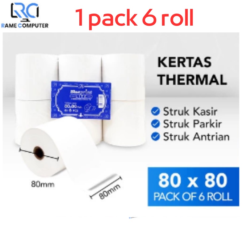 Jual 1 pack 6 roll Kertas Thermal Kasir Blueprint Lite 80x80 mm ...
