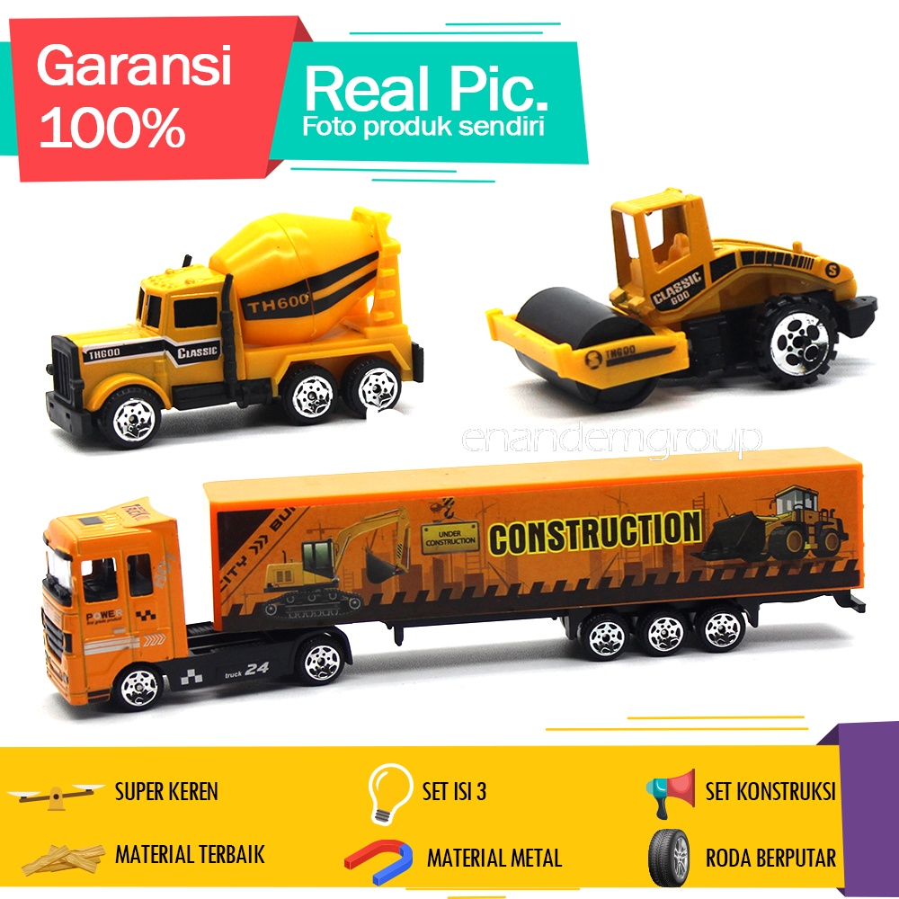 Jual Mainan Diecast Miniatur Mobil Truk Kontainer Gandeng Konstruksi ...