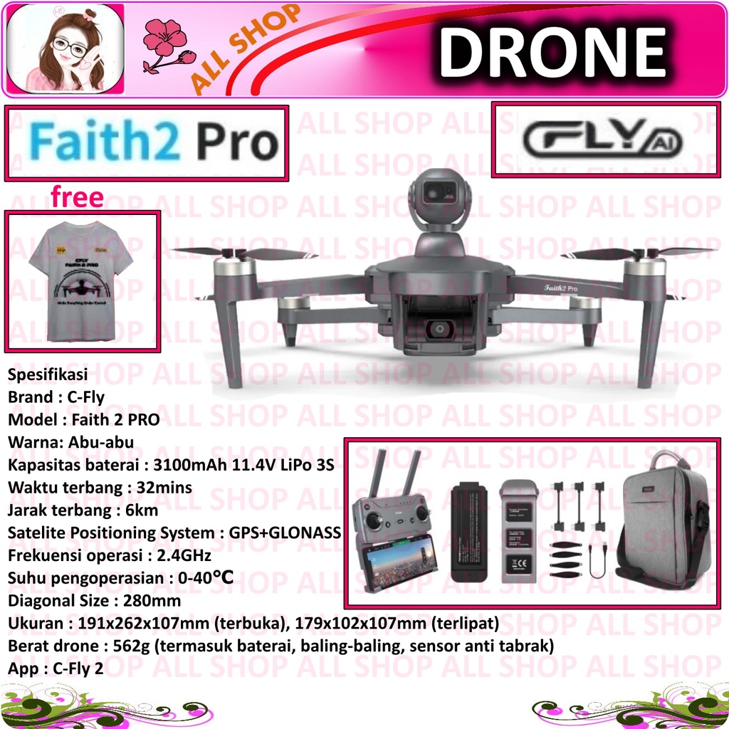 Jual C-Fly Faith 2 Pro GPS 6KM WiFi FPV Drone with 3-Axis Gimbal 4K HD ...