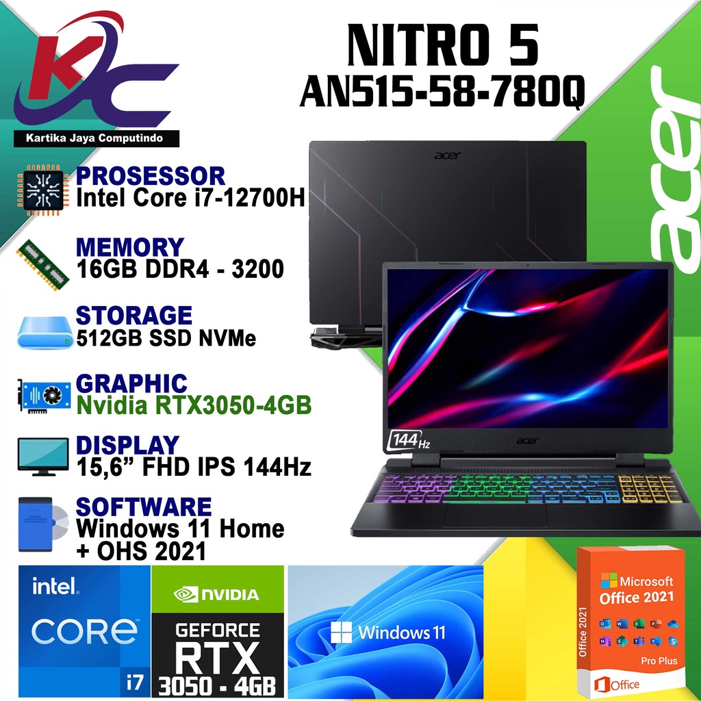 Jual ACER NITRO 5 AN515-58-78PT || CORE I7-12700H/ 16GB/ SSD512 ...