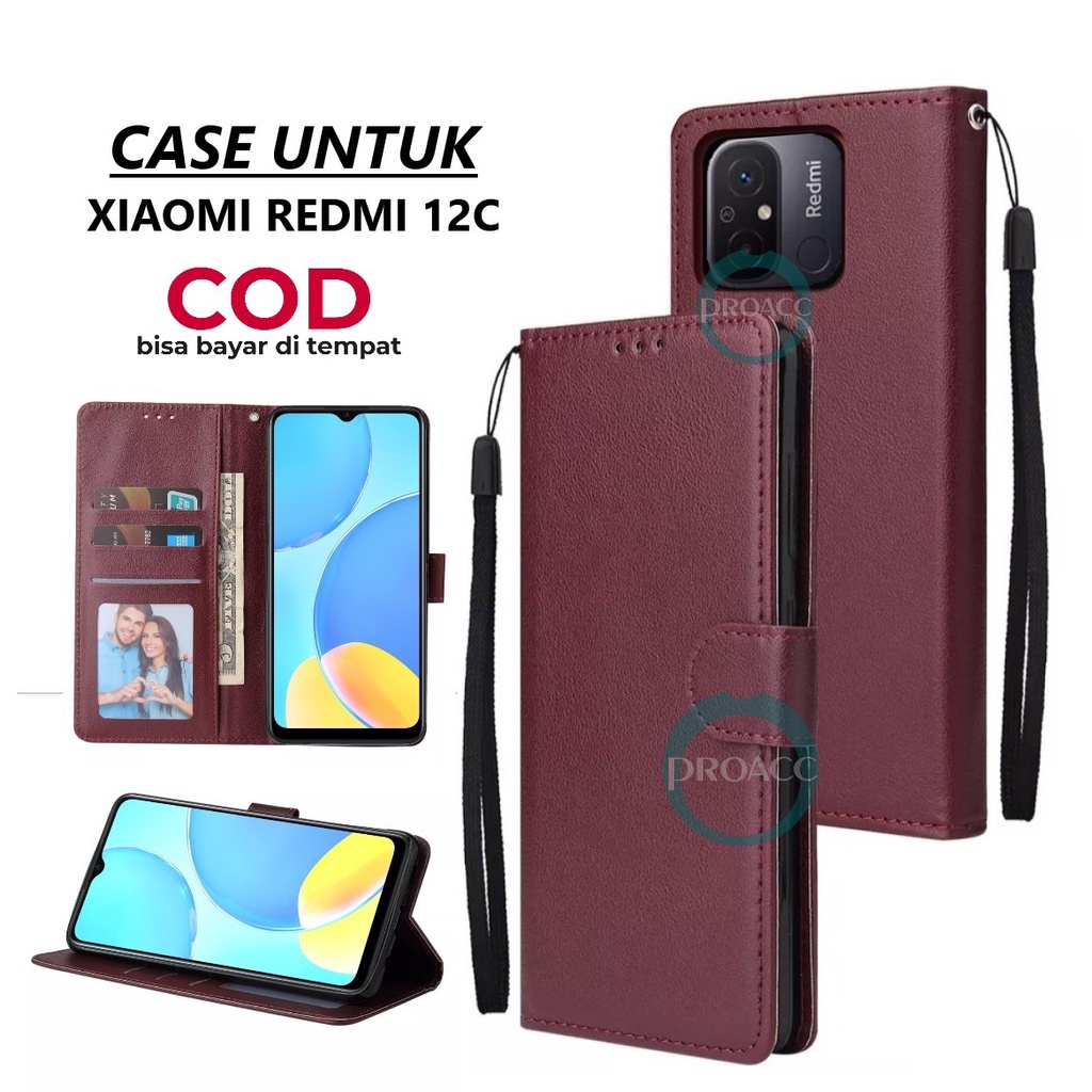 Jual CASE HP FLIP WALLET for XIAOMI REDMI 12C LEATHER CASE Premium FLIP ...