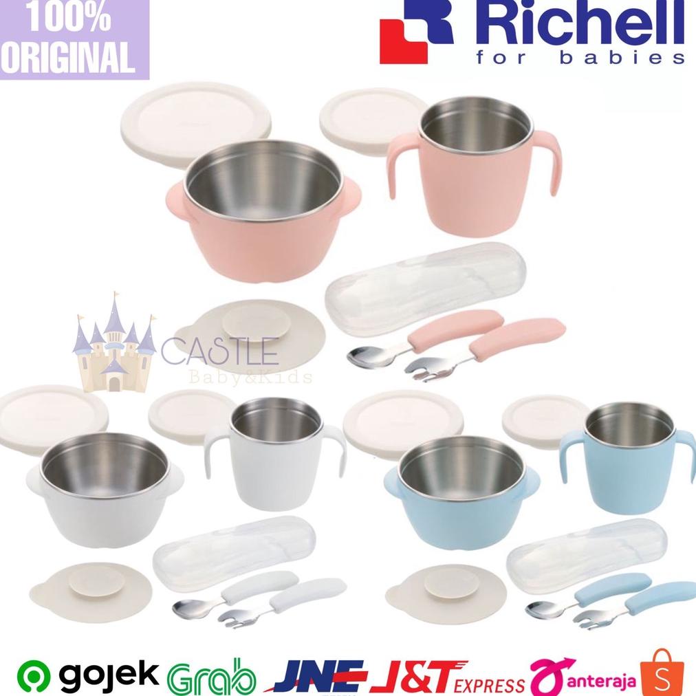 Jual Castle - Richell TLI Stainless Steel Feeding Set - Tempat Makan Anak Bahan Stainless ...
