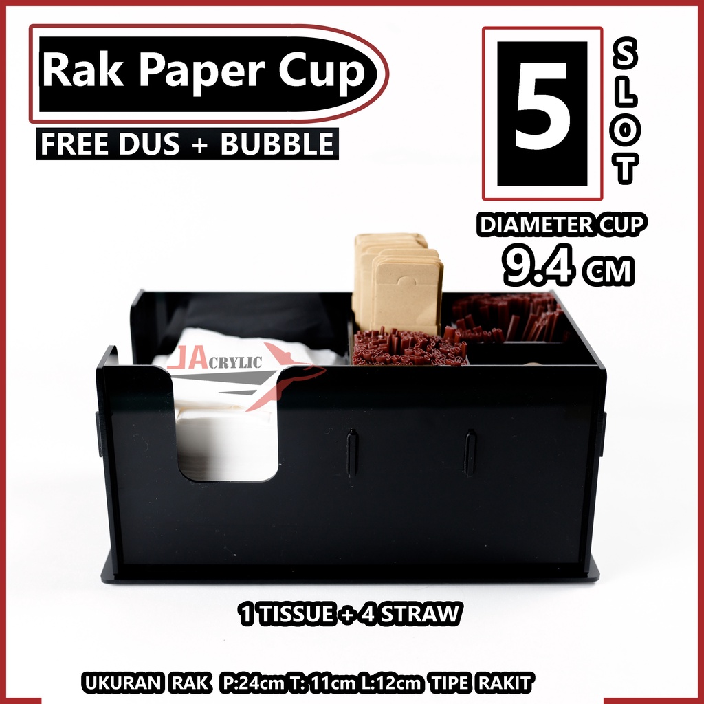 Jual Rak Paper Cup Akrilik / Organizer Sedotan Tissue Rak Kafe 5 Slot ...