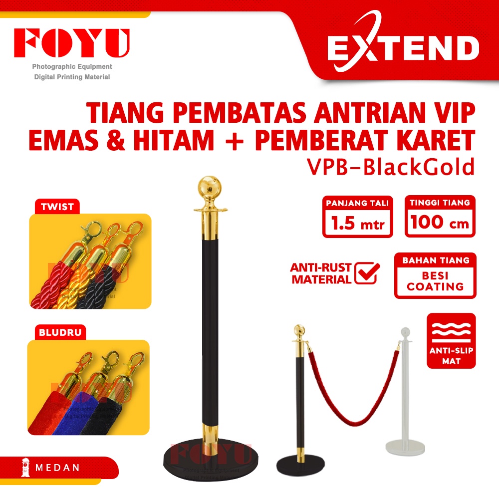 Jual Tiang Pembatas Antrian Antrean VIP Emas Hitam Besi Coating Queue ...