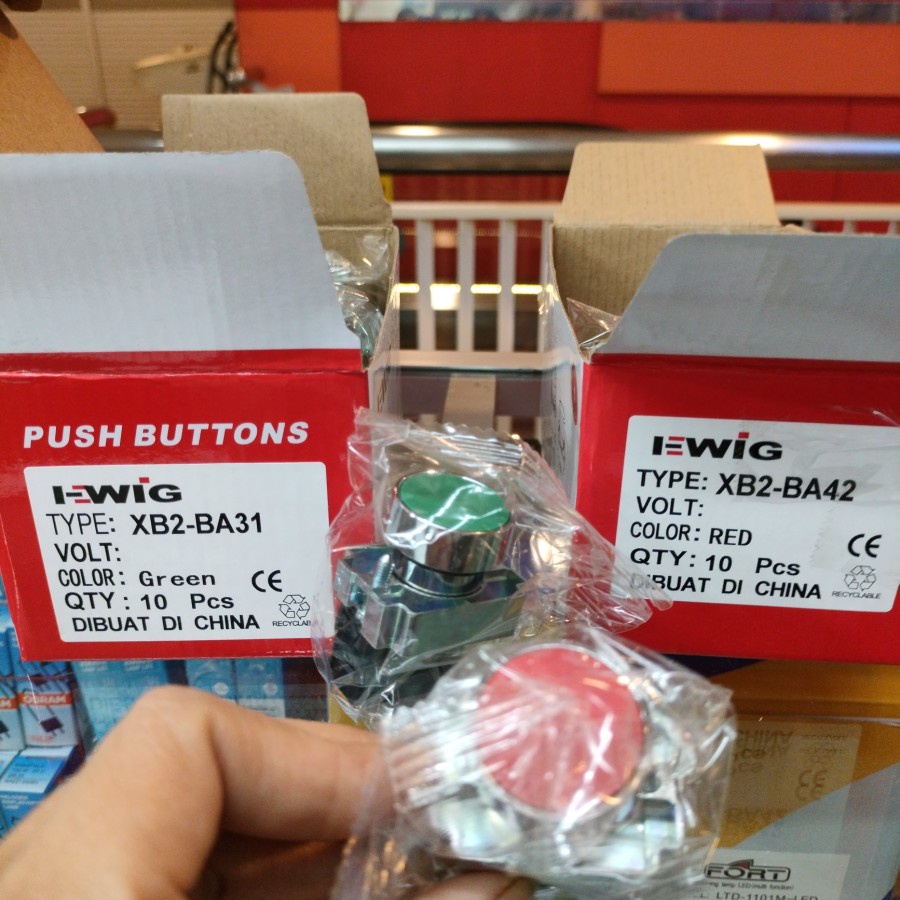 Jual Push button Ewig type XB2-BA31 ( hijau ) dan XB-BA42 (merah ...