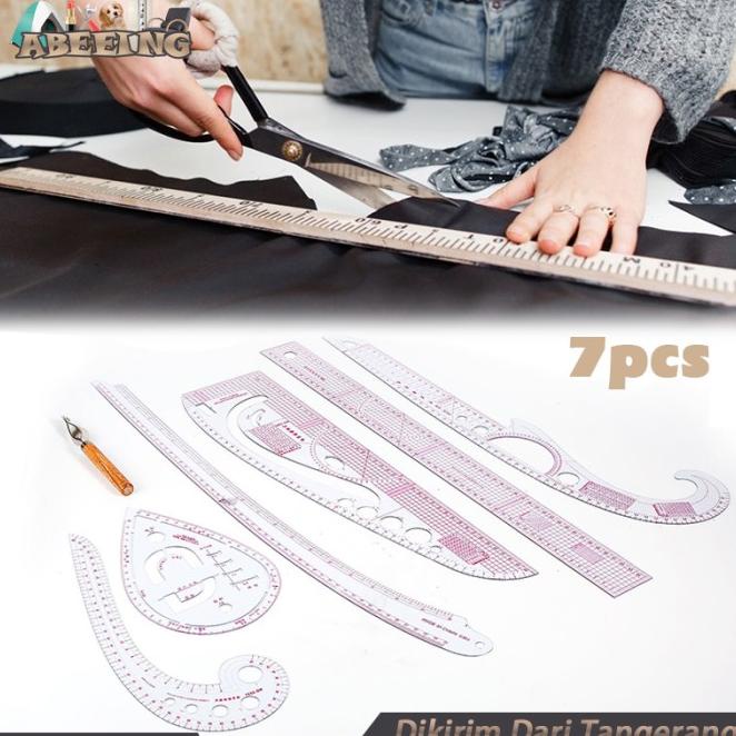 Jual Isi 7 Penggaris Pola Jahit Set Multi Function Sewing Rulers ...