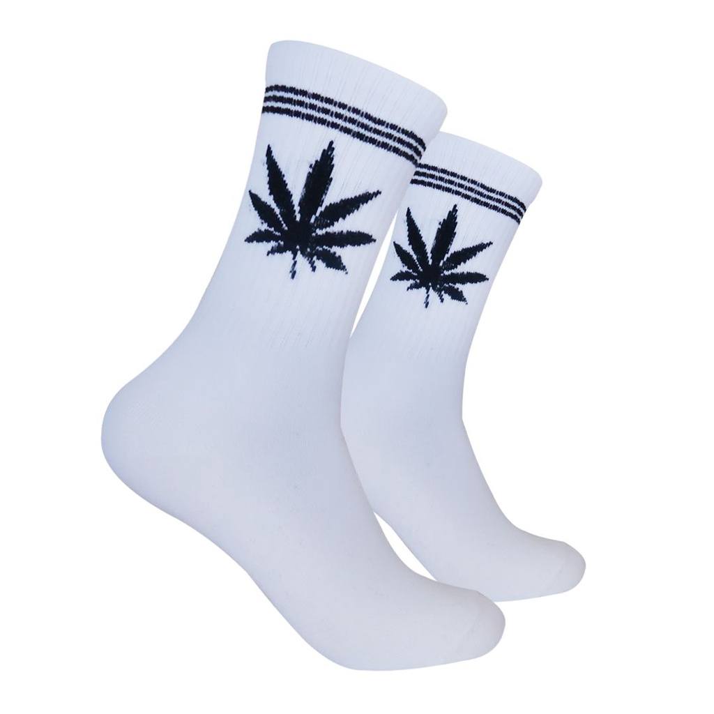 Jual Kaos Kaki Motif Daun Rasta Putih ( K13 ) | Shopee Indonesia