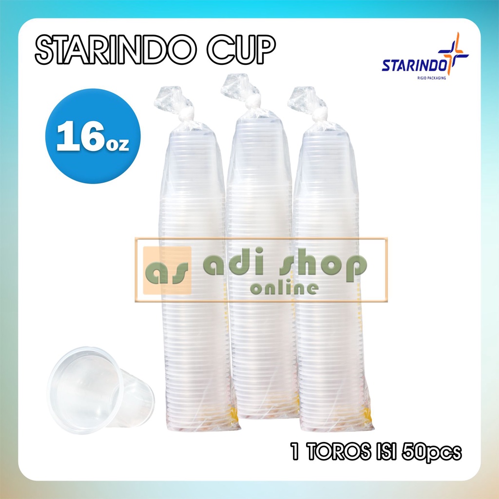 Jual Gelas Cup Plastik Datar Starindo 16oz Tebal 7grm 1 Slop Isi 50cup ...