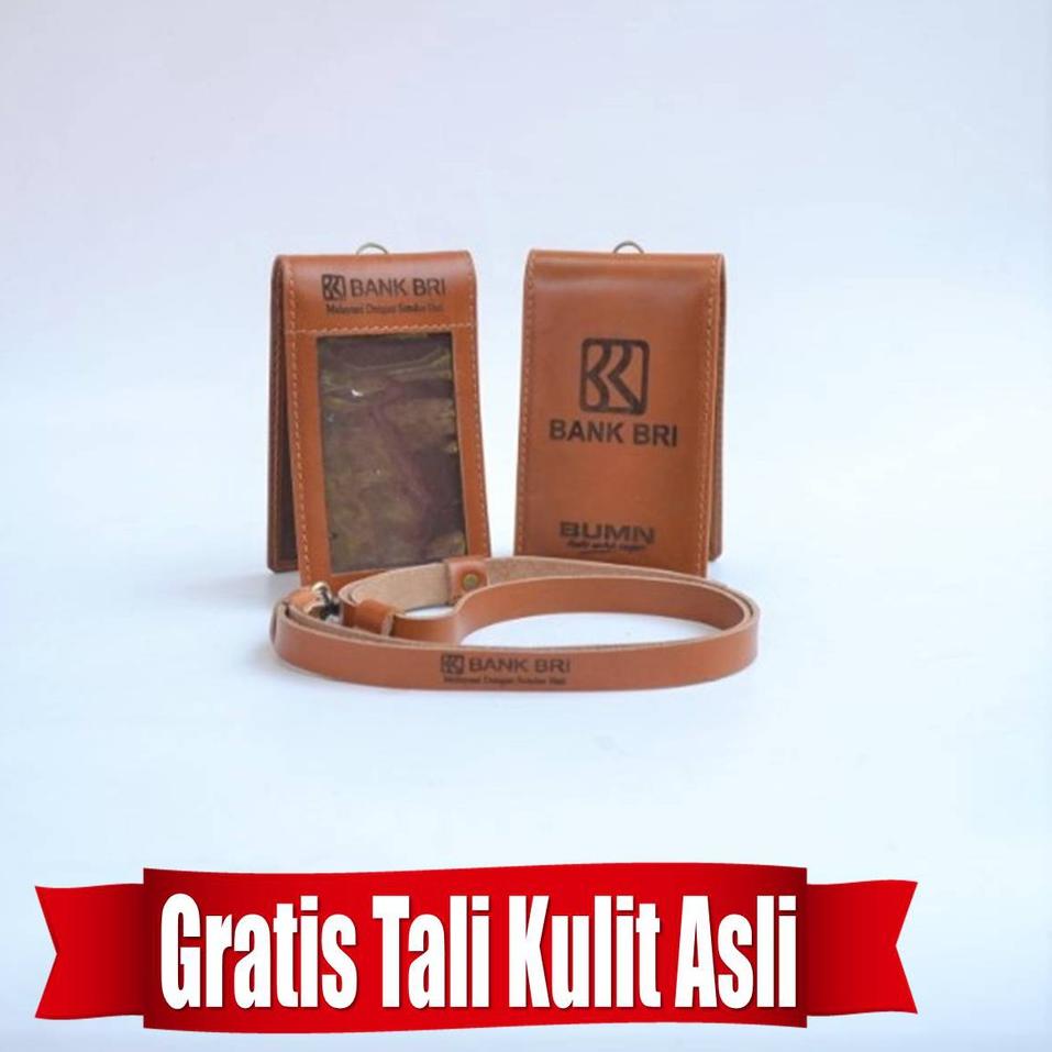 Jual First Hand Name Tag ID Card Holder Kulit Asli Logo BRI Gratis Tali ...