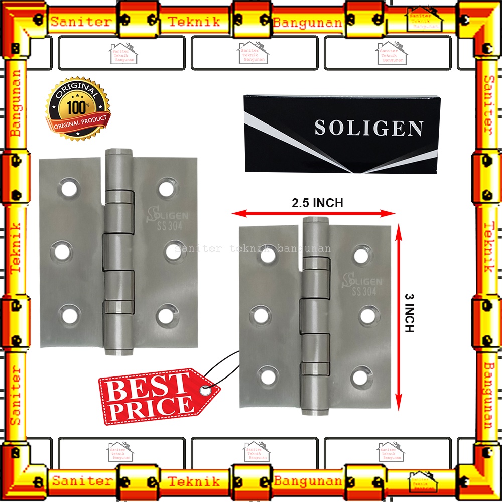 Jual Engsel Soligen Stainless steel 304 Tebal 3 Inch Engsel Pintu ...