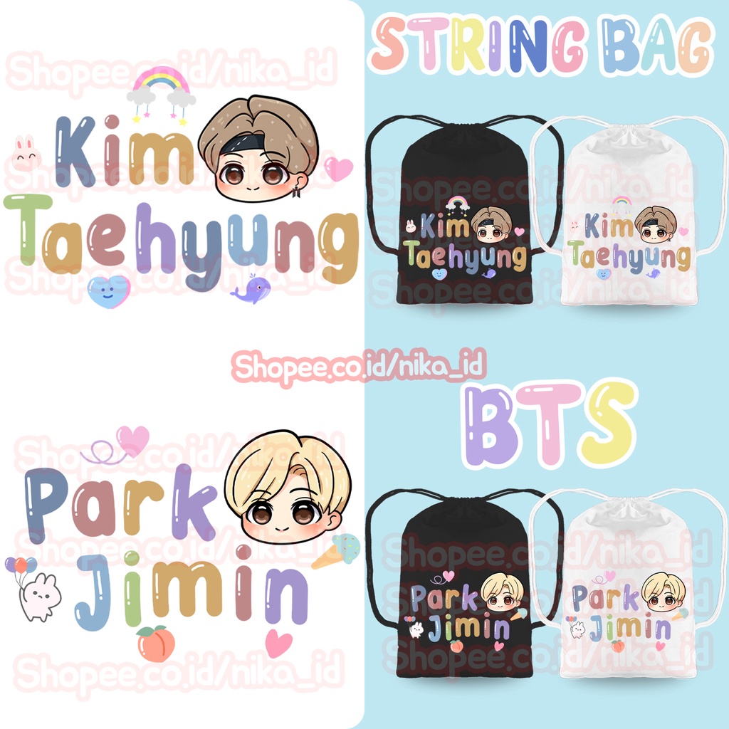 Jual Tas Serut BTS Hitam Putih Kpop Tas String Bag Gendong Gambar Korea ...
