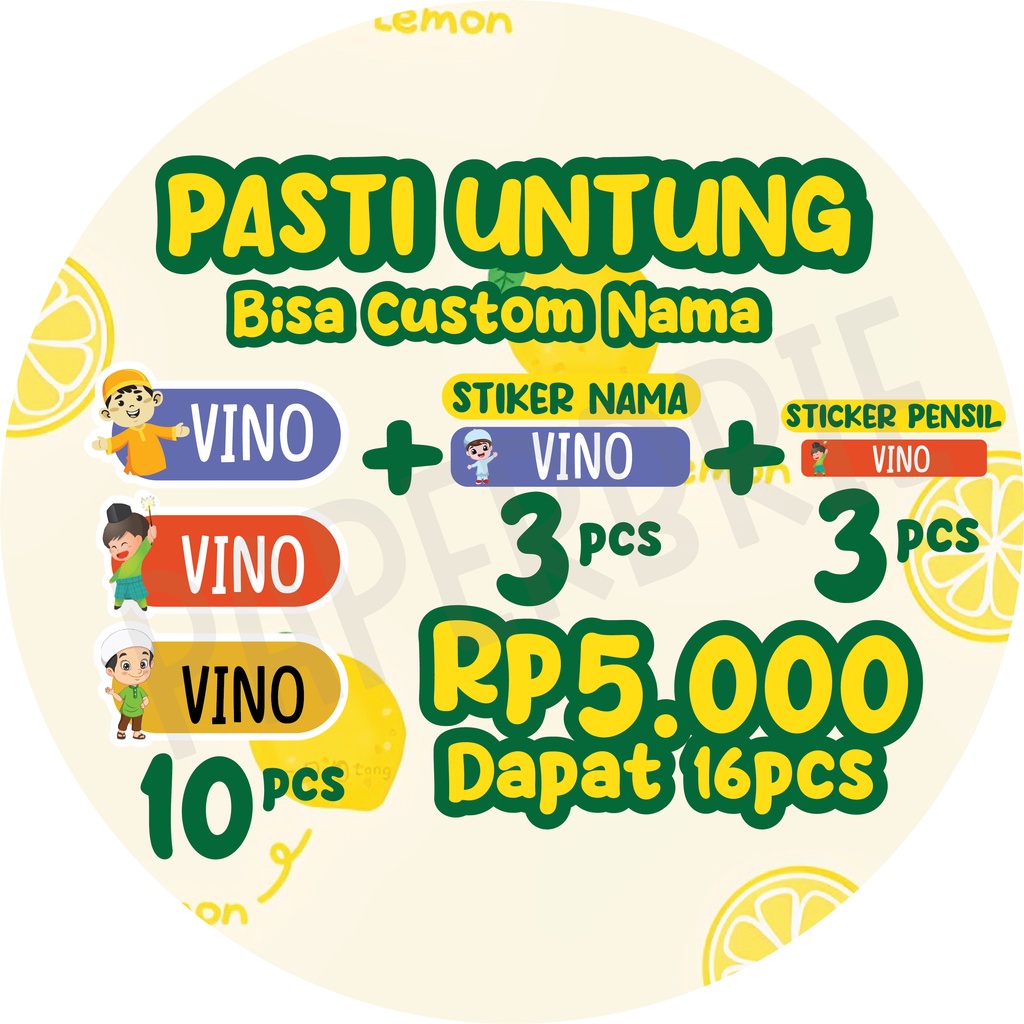 Jual Paperbrie Pasti Untung - Sticker Stiker Label Nama Anak Custom ...