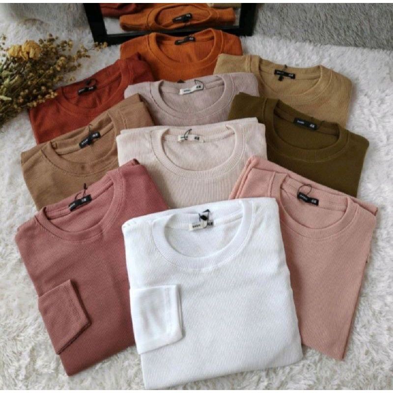 Jual Kaos Rib Lengan Panjang /Kaos Rib Polos /Kaos Rib wanita Premium ...
