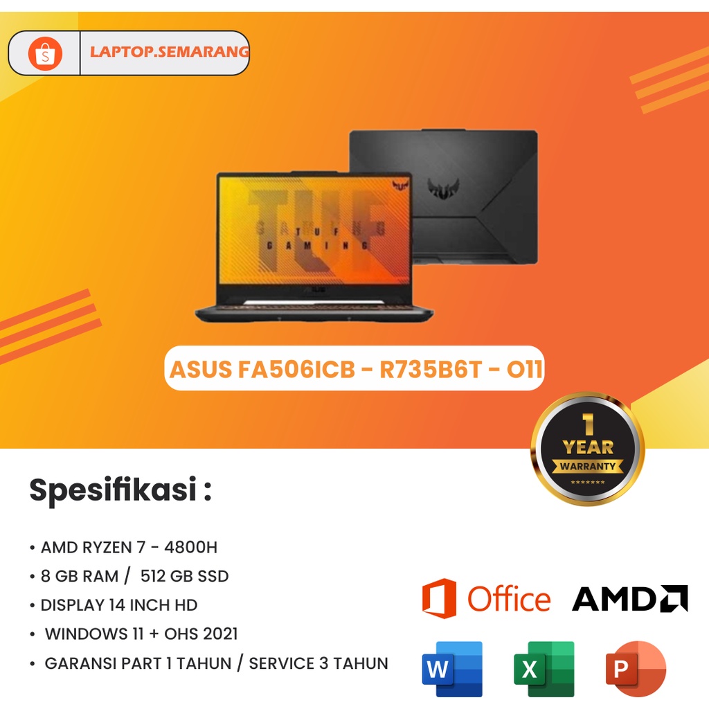 Jual ASUS TUF GAMING A15 FA506ICB R735B6T O11 R7 - 4800H 8GB 512SSD ...