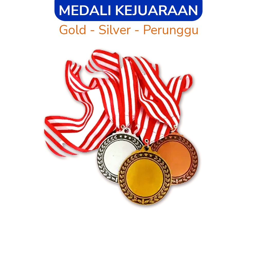 Jual Medali Warna Emas Perak Perunggu Plus Tali Merah Putih Medalion ...