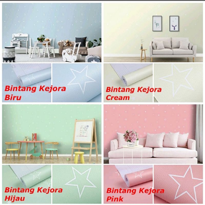 Jual WALLPAPER DINDING Ruang Kamar ukuran 45 cm x 10 M Motif BINTANG KEJORA BIRU PINK CREAM ...