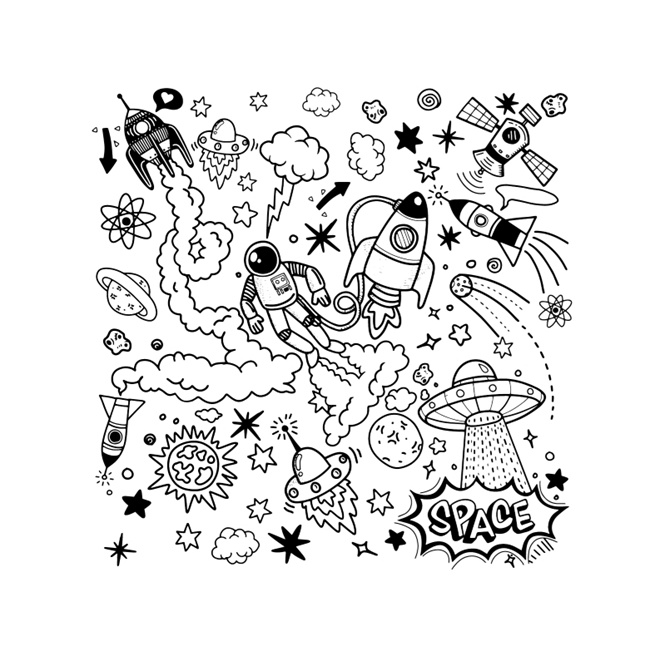 Jual 10 lembar Gambar sketsa mewarnai anak TK dan SD tema luar angkasa ...