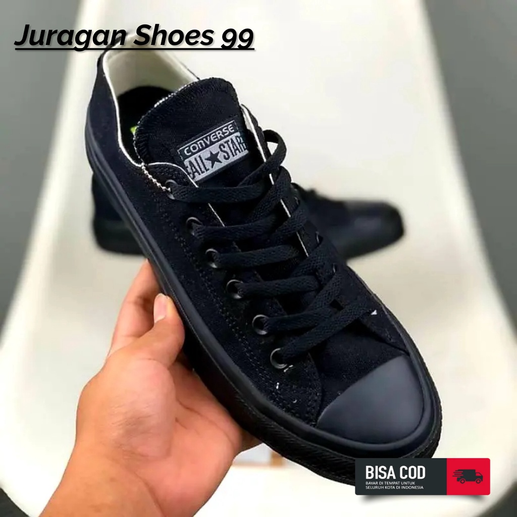 Jual Sepatu All Star Convers Pria Wanita Hitam Polos Full Black ...