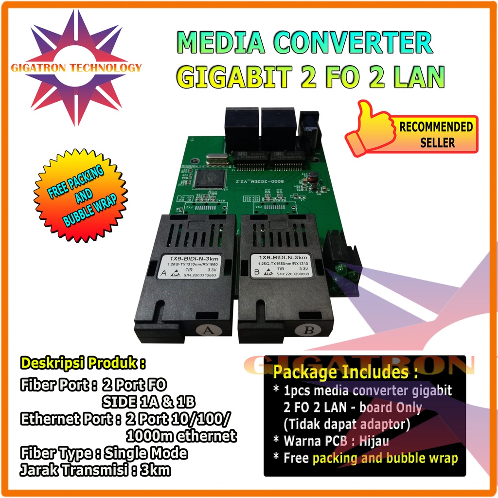 Jual Gigabit Media Converter Fiber Optic 2 Port FO 2 Port LAN Board Only PCBA / Switch Fiber ...