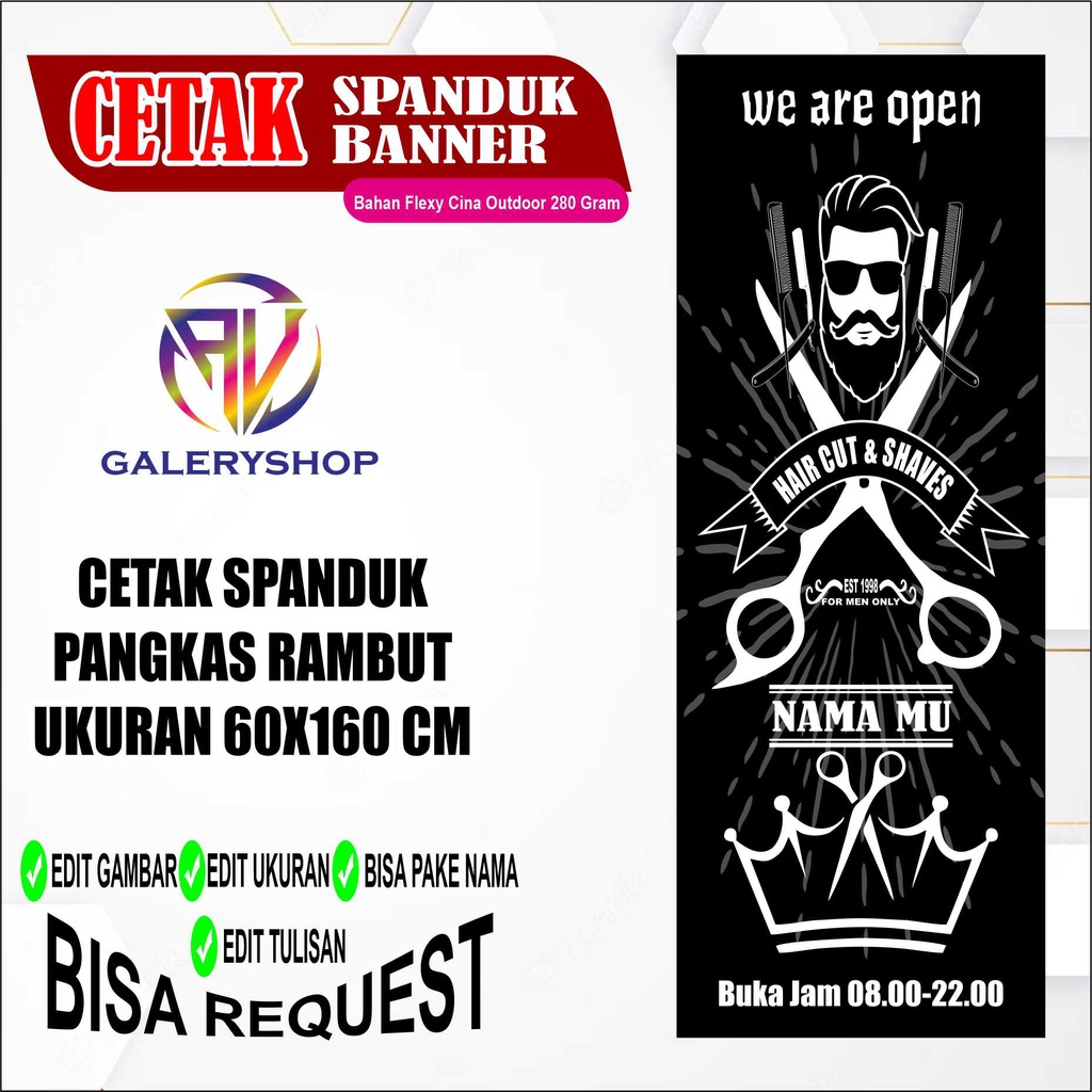 Jual cetak spanduk pangkas rambut namamu keren banget custom dll 60x160 ...