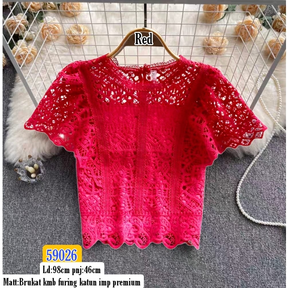 Jual BLOUSE PENDEK BRUKAT 59026 ATASAN IMPORT MURAH BAJU WANITA KOREA ...